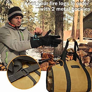 Cupohus Extra Large 2in1 Firewood Carrier Waxed Canvas Bag 44”x23”, Heavy Duty Log Holder Tote Bag with Handles and Shoulder Strap for Indoor Fireplace Wood Stove Accessories, Outdoor Camping (Khaki)