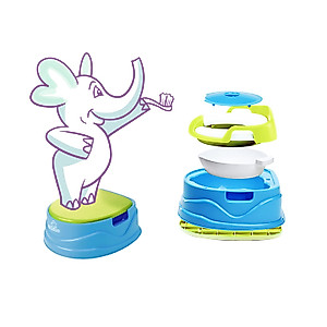 Babyloo 3 In 1 Bambino Booster Potty Training System with Free Standing Potty, Step Stool, and Toilet Mount for 1 to 6 Year Olds, Blue and Green