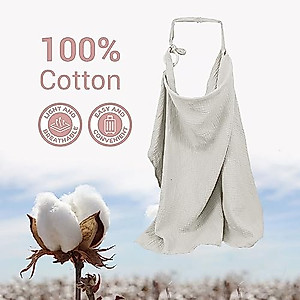 Muslin Nursing Cover for Breastfeeding, Breathable 100% Cotton Privacy Nursing Covers with Rigid Hoop for Mother Nursing Apron, Include Burp Cloths, Soft Arch Neckline Nursing Apron (Gray)