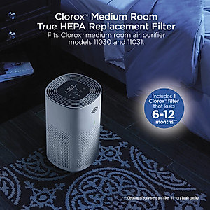 Clorox Medium Room Air Purifier True HEPA Replacement Filter, 1,000 Sq. Ft. Capacity, Removes 99.97% of Allergens up to 0.1 Micron, Compatible with 11030 & 11031, 1 Count (12030)