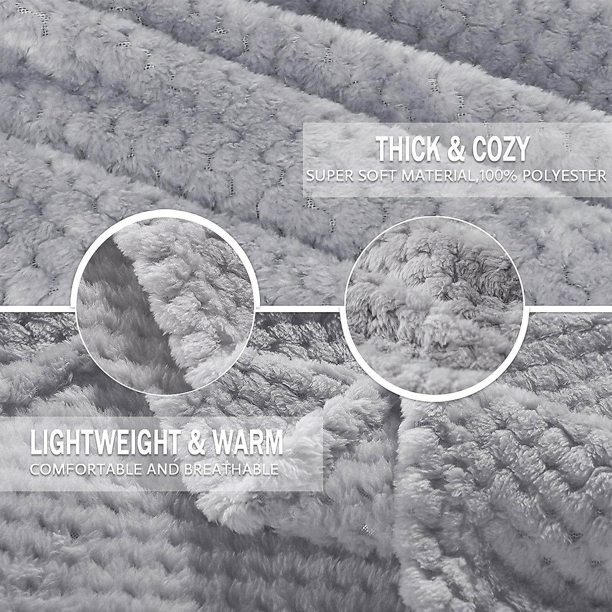 Exclusivo Mezcla Fleece Throw Blanket Extra Large, Super Soft and Warm Blankets for Couch, Sofa and Bed Waffle Textured, Cozy, Fuzzy and Lightweight (Light Grey, 50x70 Inches)