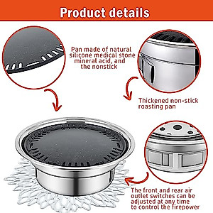 Panghuhu88 Korean BBQ Grill,Portable Household Charcoal Barbecue Grill, Non-stick Round Carbon Barbecue Grill with Insulation Pad Camping Grill Stove for Outdoor and Picnic
