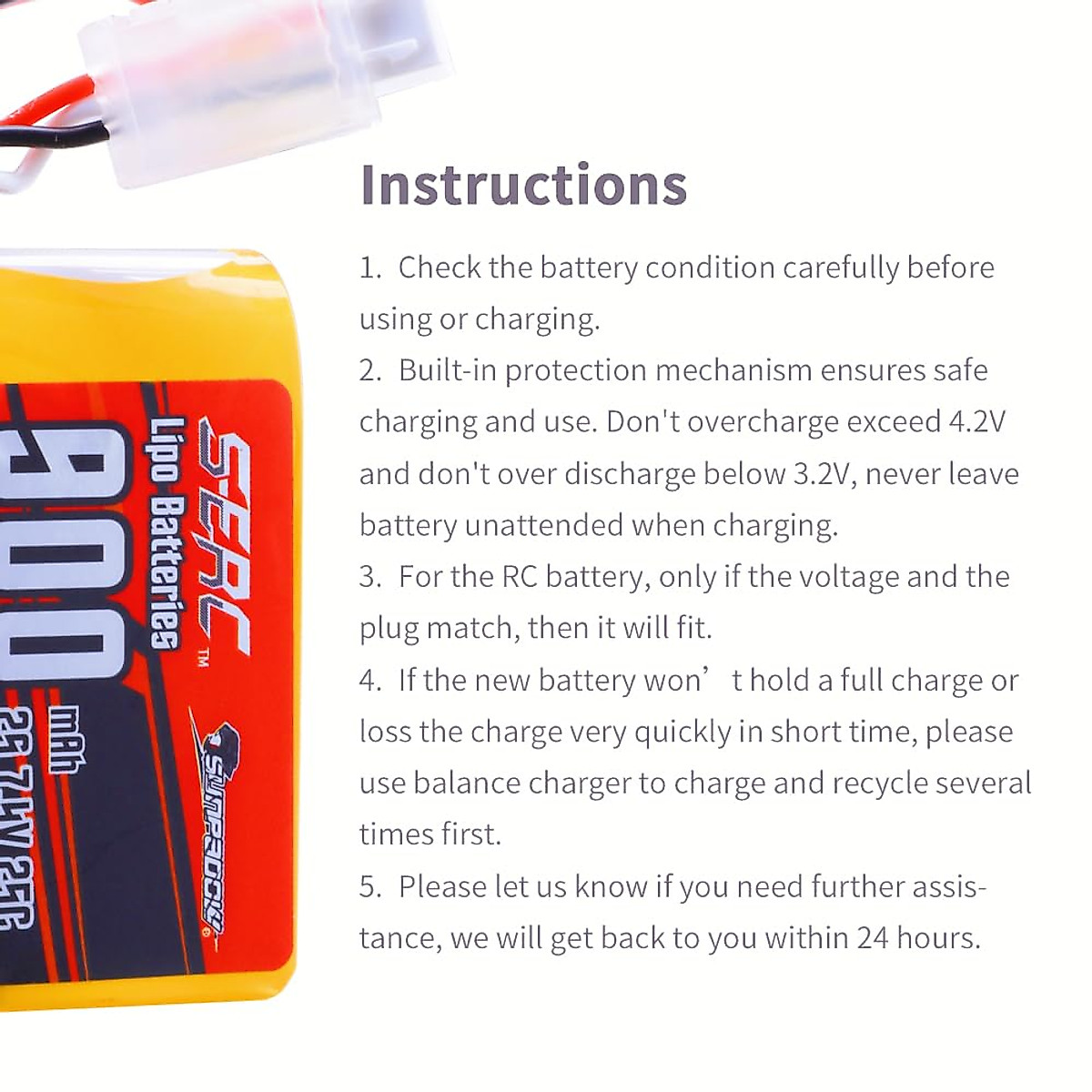 SUNPADOW 7.4V 2S RC Small Lipo Battery 25C 900mAh with JST Connector Rechargeable for RC Airplane Receiver Aircraft Quadcopter Helicopter Drone FPV (2 Count)