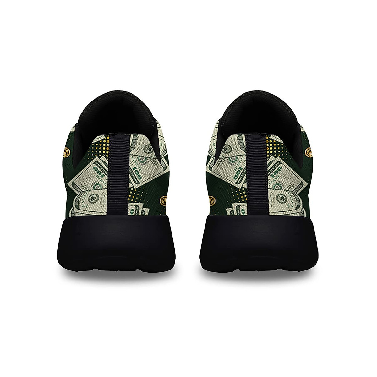 Sonzj-II Money Pattern Fashion Ultra Lightweight Running Sneakers Men Women 100 Dollar Bill Print Walking Tennis Shoes Black Size 8