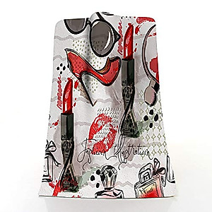 Beabes Makeup Hand Towel for Bathroom Red Lipstick Shoes Glasses Perfume Glamour Female Face Spa Yoga Towel 15 X 30 Inch