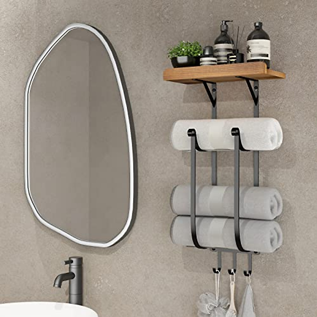 SODUKU Towel Racks for Bathroom Wall Mounted 3 Tier Metal Bath Towel Holder Modern Towel Storage Rack Hand Towel Holder Towel Organizer or Towel Shelf for Bathroom (Black)