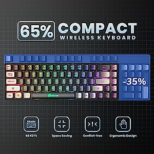 GEODMAER 65% Wireless Gaming Keyboard, Rechargeable Backlit Gaming Keyboard, Ultra-Compact Mini Mechanical Feel Anti-ghosting Keyboard for PC Laptop PS5 PS4 Xbox One Mac Gamer(Black-Grey)