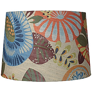 Set of 2 Tapered Drum Lamp Shades Multi Color Tropic Abstract Floral Medium 14" Top x 16" Bottom x 11" Slant Spider with Replacement Harp and Finial Fitting - Springcrest