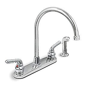 Highcraft 393II Kitchen Faucet, High Arc Swivel Spout, Chrome Plated Finish, Lead-Free Construction, Pull Out Side Spray Hose, 2 Operate Metal Handle 1.5 GPM Flow Rate Easy to Use