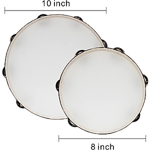 RSYJ Tambourine for Adults, 2 Pieces (10 Inch and 8 Inch) Wood Hand Held Tambourine, Tambourines with Jingle Bells Single Row, 1005RSYJ