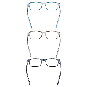 Rae Dunn "LOU Premium Reading Glasses - 3 Pack w/READ Signature Font (Crystal Dusty Blue/Crystal Cool Grey/Cobalt Stripe, +2.0)