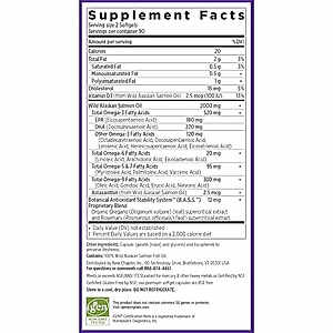 New Chapter Wholemega Fish Oil Supplement - Wild Alaskan Salmon Oil with Omega-3 + Vitamin D3 + Astaxanthin + Sustainably Caught - 180 ct, 1000mg Softgels