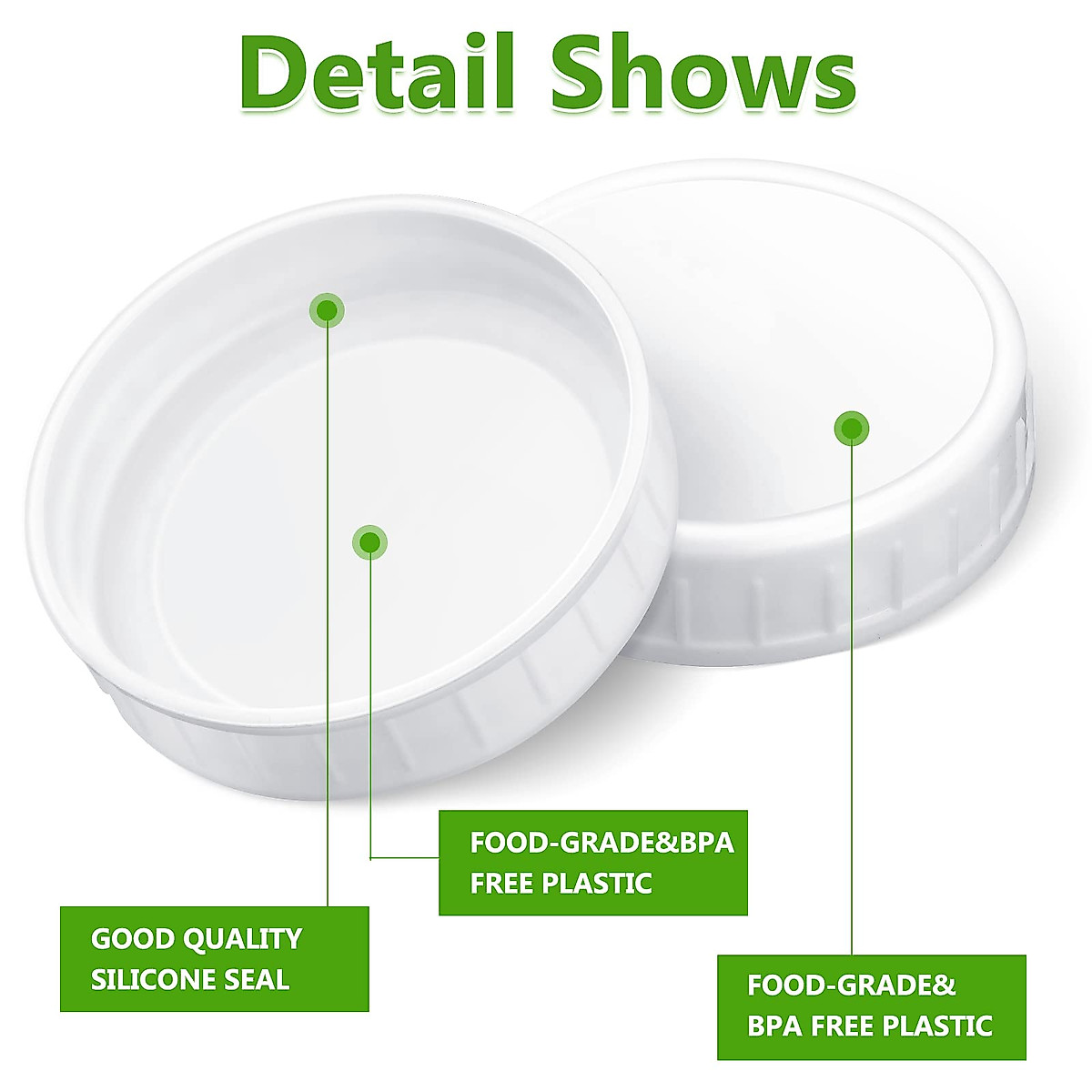 30 Pcs Mason Jar Plastic Lids Regular Mouth Plastic Storage Caps with Rubber Seal Replacement Plastic Lids for Mason Jars Canning Jars and More (70 mm, White)