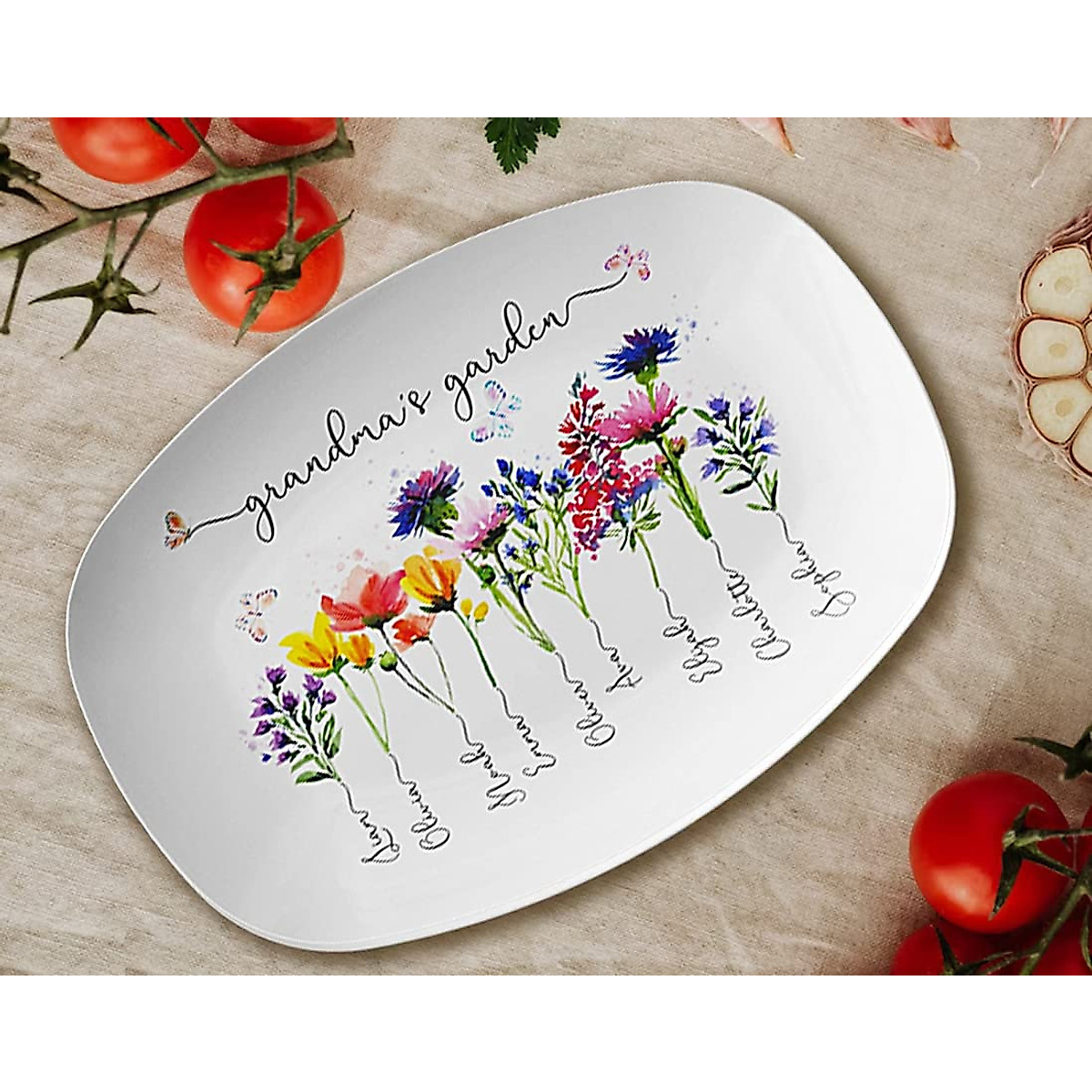 Personalized Grandma's Garden Platter,Custom Birth Month Platter with Grandchild's Name,Personalized Family Platter,Unique Mother's Day Gift for Grandma Mom,20cm*30cm(STYLE3)