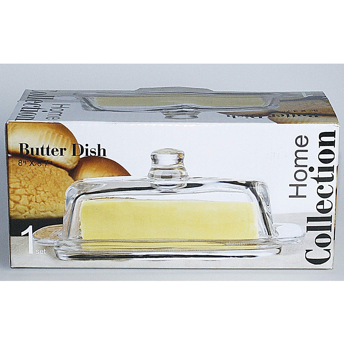 Bezrat Glass Butter Dish with Lid - Elegant Slim Tidy Cover with Handle - Crystal Clear Rectangular 2 Piece Design