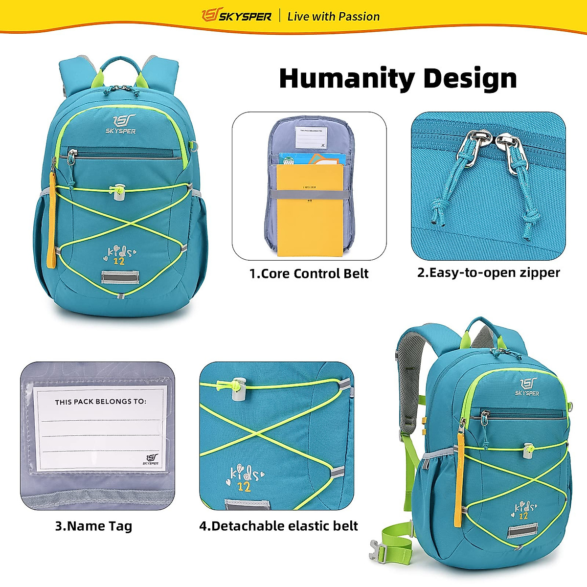 SKYSPER Kids Backpack 12L Children School Bag Child Boy Girl Outdoor Travel Pack Ages 4-8 for Day Trips Classes Camping(Teal)