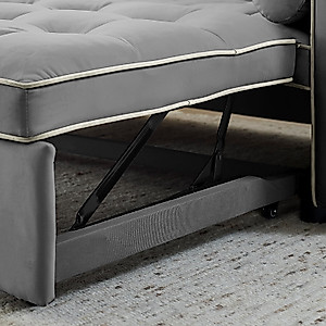 AUGOP 3 in 1 Convertible Sleeper Couch Bed,Modern Pullout Couch Pull Out Bed,Adjustable Backrest,Two Cylindrical Pillows,Multi-Pockets,Loveseat Futon Sofa for Living Room Furniture (Grey, Style A)