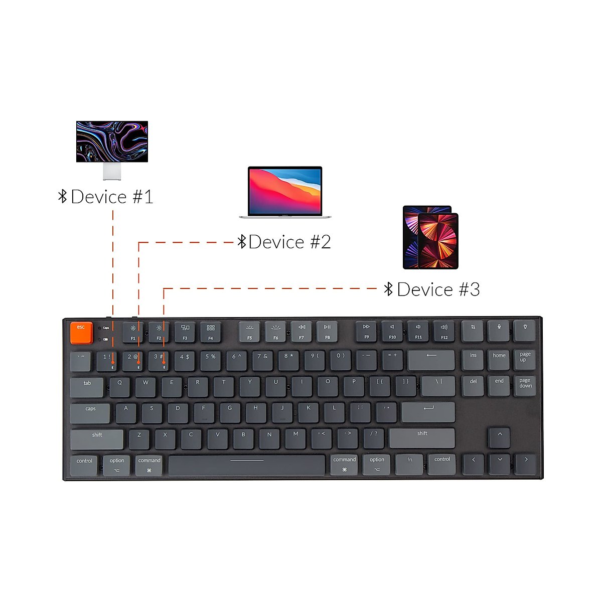 Keychron K1 RGB Hot-swappable Tenkeyless Layout Ultra-Slim Wireless Bluetooth/Wired USB Mechanical Keyboard for Mac Windows with Low-Profile Keychron Optical Red Switch Full Aluminum - Version 5