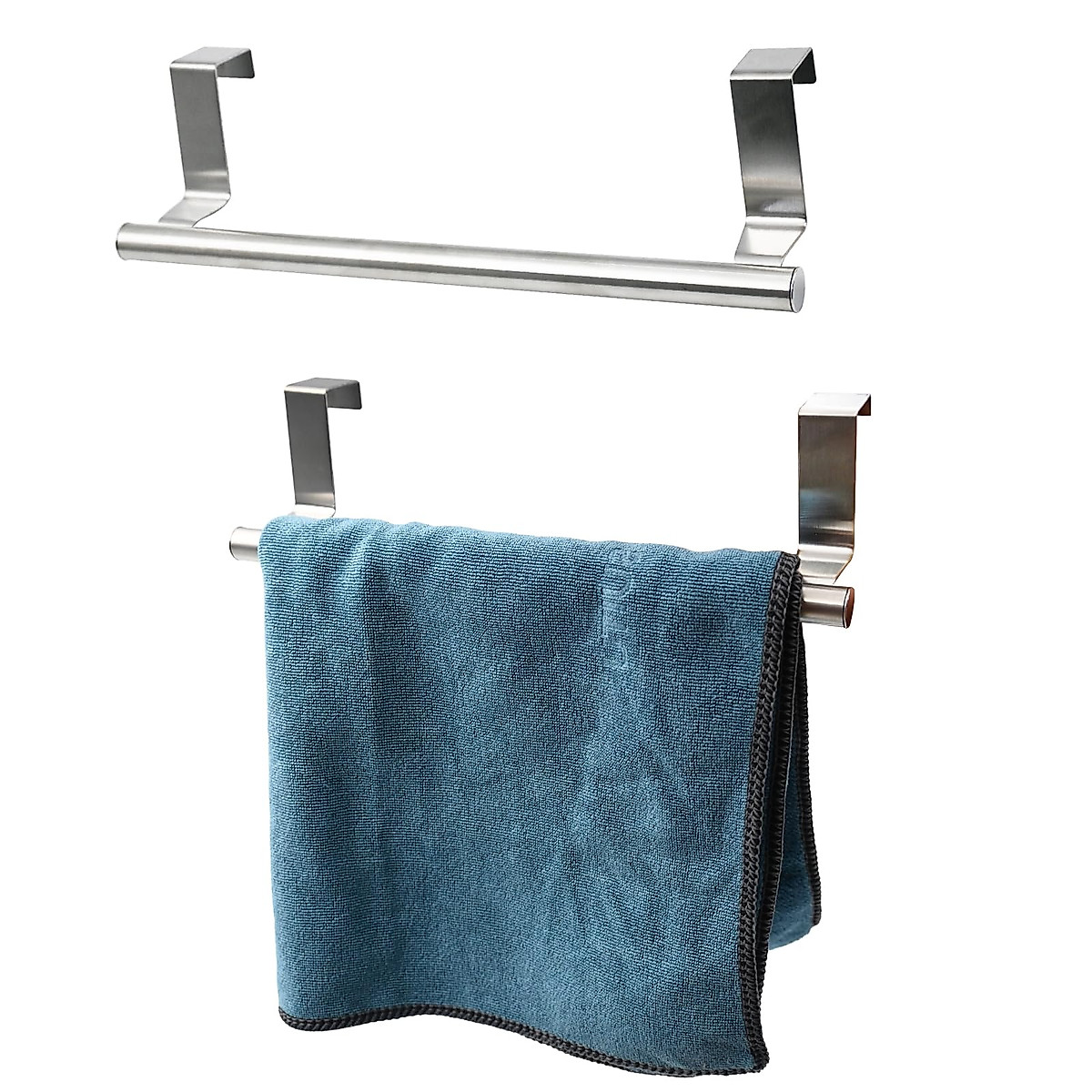 Over Cabinet Towel Bar, Cabinet Door Towel Holder, Silver Over The Door Towel Rack, Dish Towel Holder for Kitchen Cabinet, Kitchen Towel Hanger, 2 Pack, 9 inch (Stainless Steel)
