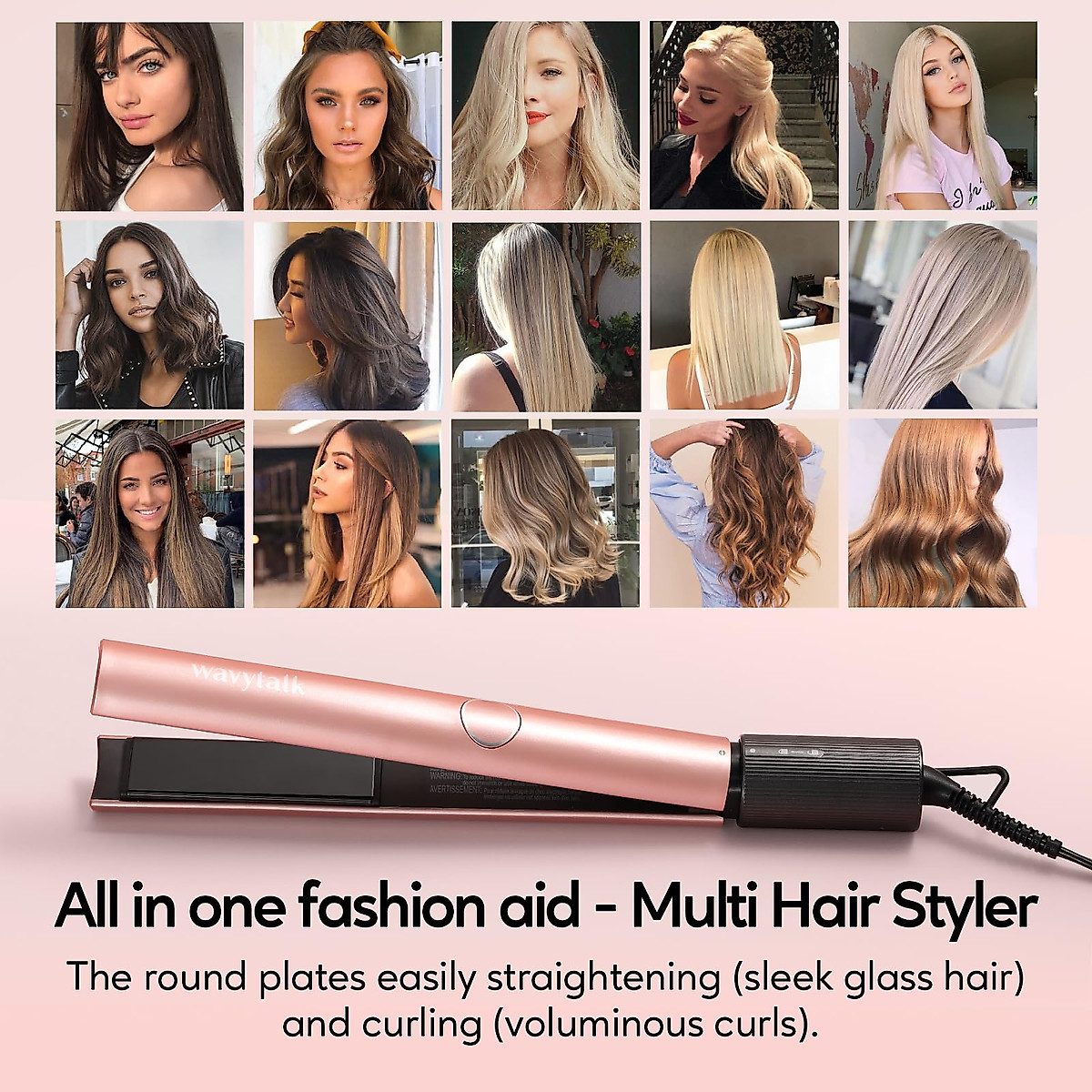 Wavytalk Hair Straightener and Curler 2 in 1, 1" Titanium Flat Iron 250°F-450°F Temperature for All Hairstyles, Salon Professional Flat Iron Reduce Hair Damage, Dual Voltage