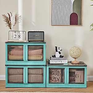 Homeforce Collapsible Storage Bins 3 Tier 23 Gal Each- Plastic Stackable Storage Bins with Lids and Wheels, 261 Quart/ 69 Gal Large Foldable Organization and Storage Box for Home and Office, Blue