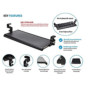 ErgoActive Extra Wide Under Desk Keyboard Tray with Clamp On Easy Installation, Fits Full Size Keyboard and Mouse, Office, Home, School, Gaming Keyboard Tray (32" x 12.2")