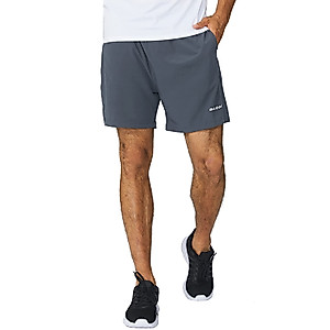 BALEAF Men's 5" Running Athletic Shorts Zipper Pocket for Workout Gym Sports Gray Size M