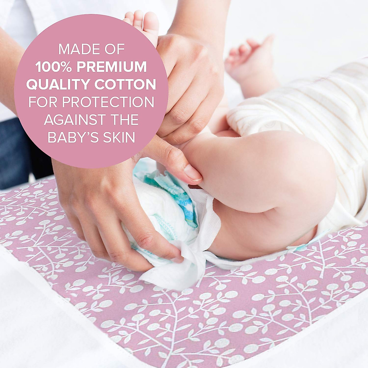 Kushies Deluxe Waterproof Changing Pad Liners - 20 x 30 inches Baby Changing Table Liners - Baby Changing Pads - Diaper Changing Flat Liner Pad Waterproof Portable (Pink Berries)