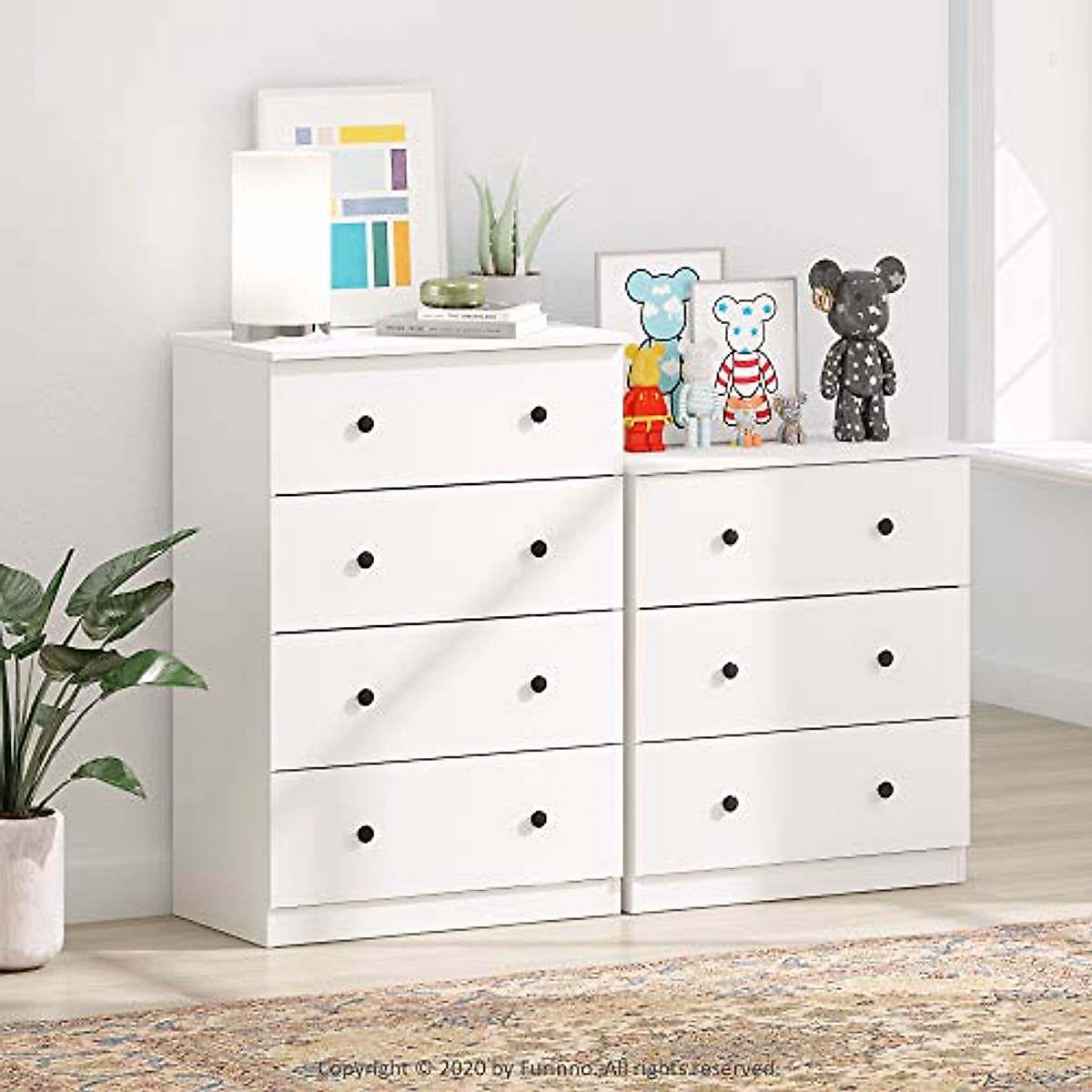 Furinno Tidur Simple Design Dresser, 4-Tier Knob, Solid White