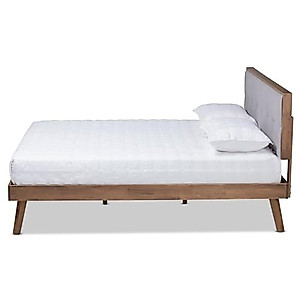 Baxton Studio Alke Mid-Century Modern Light Grey Fabric Upholstered Walnut Brown Finished Wood Full Size Platform Bed