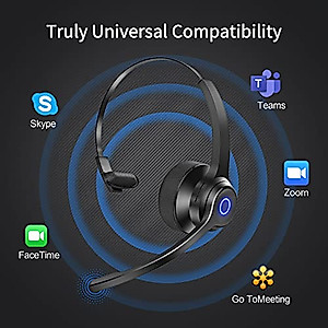 Bluetooth Headset with Microphone,Trucker Bluetooth Headset with Noise Cancelling,50Hrs Call Time,CVC8.0 Dual Mic, V5.1, Wireless Headset with Paddle Mute,On Ear Headphones for PC,Laptop,Cell Phones