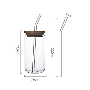 Gralara Glass Bubble Tea Cups Clear with Bamboo Lids and Straws Smooth Sided Bottle Jar Travel Tumbler for Water Cocktail Iced Coffee, 470ml