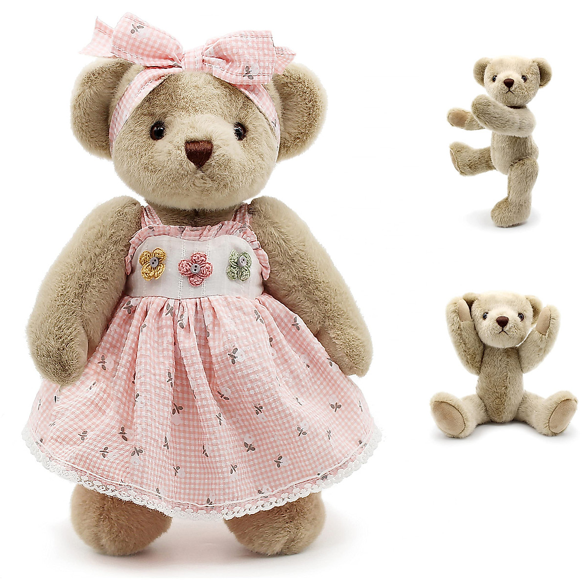 suepcuddly Jointed Teddy Bear Stuffed Animals Small Soft Plush Toy with Cloth (Pink Skirt 13Inch)