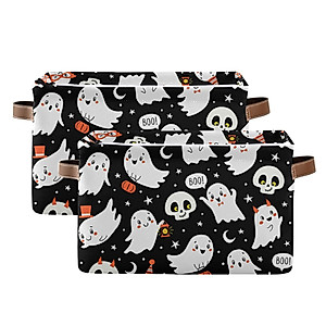 xigua Halloween Decorations Ghost Storage Basket Collapsible Toy Storage Bins Waterproof Canvas Storage Basket with Leather Handles for Home Closets Offices,Bedrooms,Toy and Gift Baskets,1PCS