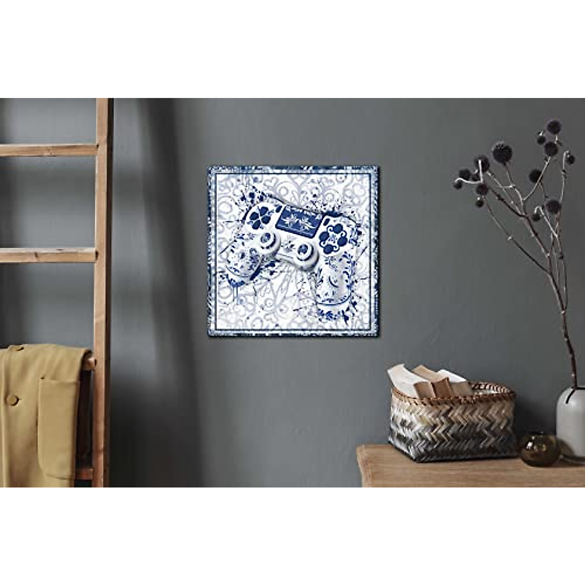 ZHAOSHOP Gaming Decor for Boys Room - Blue and White Canvas Wall Art for Bedroom - Gamer Wall Decor Ready to Hang 14" x 14"