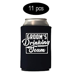 Veracco Groom and Groom's Drinking Team Can Coolie Holder Bachelor Party Wedding Favors Gift For Groom Groomsmans Proposal (12, Wht Groom, Blk DT)