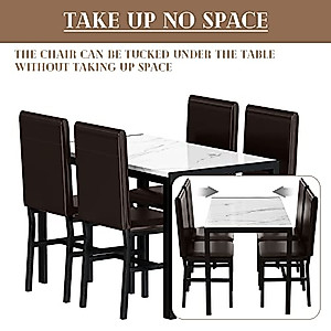 DKLGG Marble Dining Table Set for 4, 5-Piece Faux Marble Kitchen Table and Chairs for 4, Space Saving Dining Room Table Set w/4 Upholstered PU Leather Chairs, Ideal for Dining Room, Kitchen, Corner