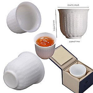 White Relief Dragon Phoenix Ceramic Tea Cup Sets | 4.7 oz, Chinese Kungfu Tea Cups Set Crystal Clear Porcelain Lettering Cups (Heart Meridian)