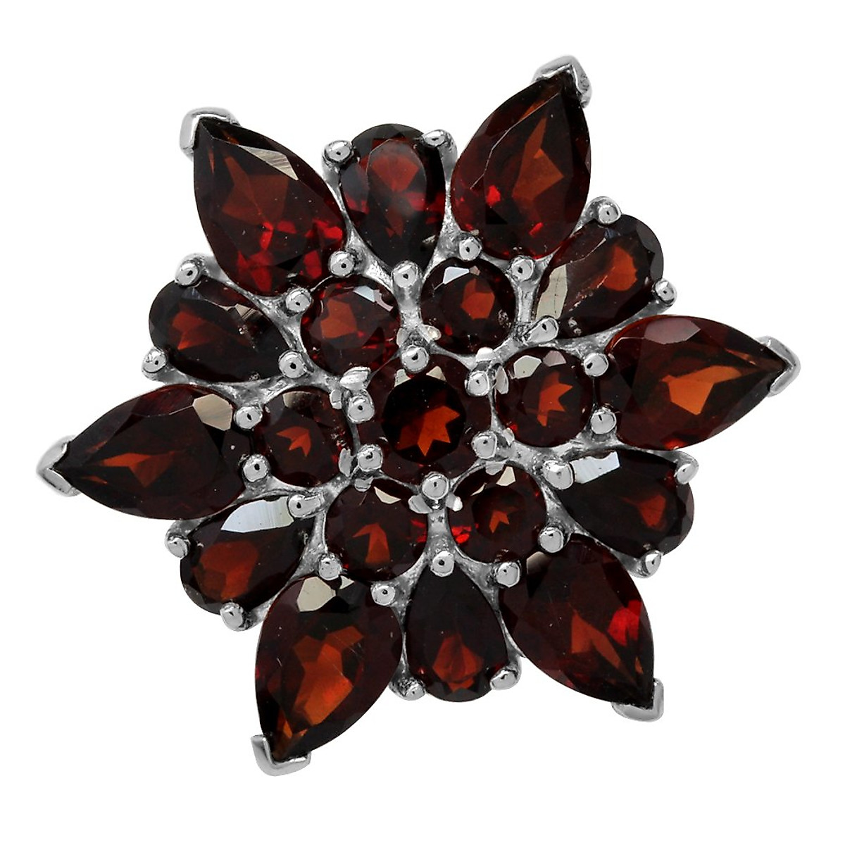 Silvershake 5.67ct. Natural Garnet 925 Sterling Silver Flower Cluster Cocktail Right Hand Ring Size 7