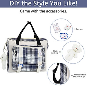 AoMoon Kawaii Backpack Japanese Cute School Bag Ita Bag JK Uniform Bag Aesthetic Backpack with Pin and Cute Accessories for Girls (Black)