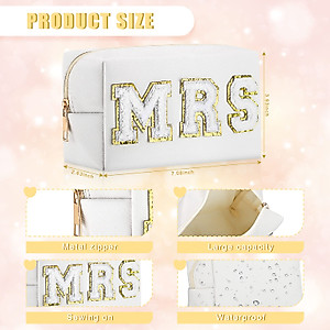 Xuniea MRS Letter Cosmetic Bag Bride Makeup Bag White Cosmetic Toiletry Bag Large Engagement Gift Bag with Zipper Engagement Gifts for Bride Wedding Bridal Shower