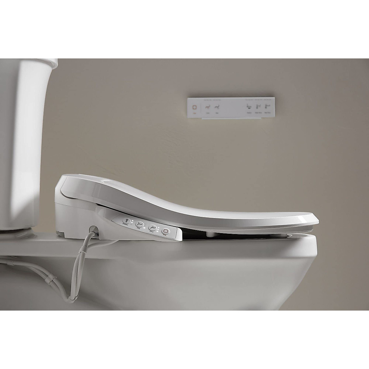 KOHLER 27142-CR-0 PureWash E700 Elongated Heated Bidet Toilet Seat with Remote Control, Bidet Warm Water, Adjustable Bidet Sprayer for Existing Toilets, White