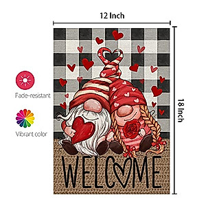 CROWNED BEAUTY Valentines Day Gnomes Garden Flag for Outside 12x18 Inch Small Double Sided Plaid Yard CF673-12