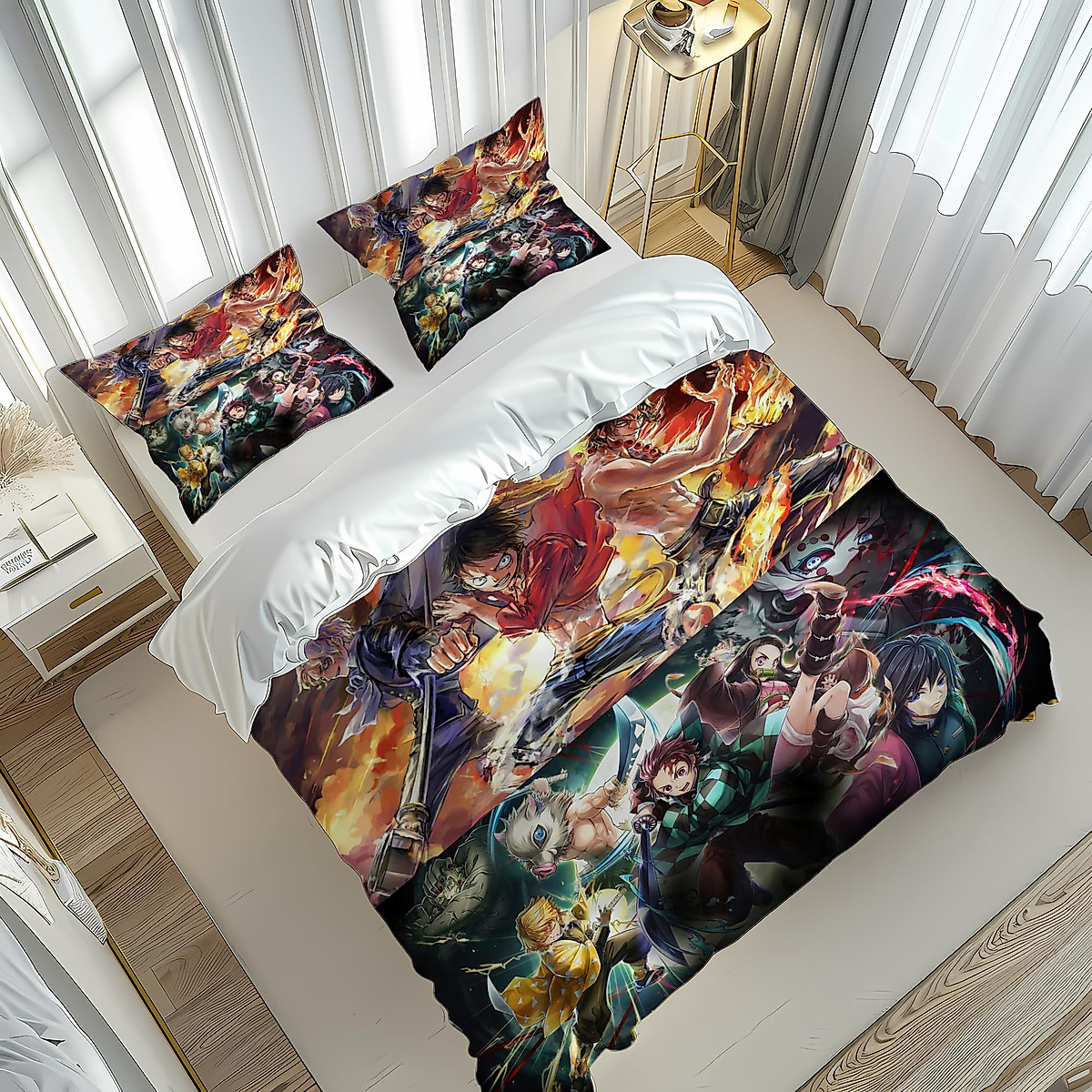KNBNFD Anime Character Collection Duvet Cover Bedding Set,3D Cartoon Soft Comfortable Quilt Cover Twin Full Queen King Size with Pillowcase (Color 10, Full)