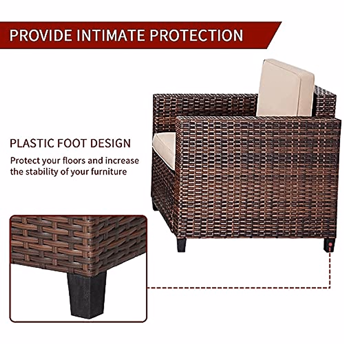 SUNCROWN 4-Piece Outdoor Patio Wicker Furniture Sofa Set, Sectional Conversation Set with Cushions and Tempered Glass Table-Brown