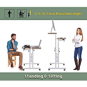 AIZ Mobile Standing Desk, Adjustable Computer Desk Rolling Laptop Cart on Wheels Home Office Computer Workstation, Portable Laptop Stand for Small Spaces Tall Table for Standing or Sitting, Oak