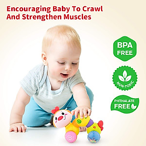 Vanmor Baby Toys 6 to 12 Months, Infant Musical Crawling Toy, Press and Go Interactive Inchworm Toy with Light Up, Caterpillar Tummy Time Educational Toddler Toys 6 7 8 9 12 18 Months Boy Girl Gift