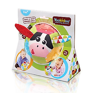 Yookidoo Baby Lights N' Music Friends Ball A Soft Newborn Musical Ball Toy with Flashing Stars and Three Friendly Farm Animals. Ideal for Floor Play, Stroller Or Crib.