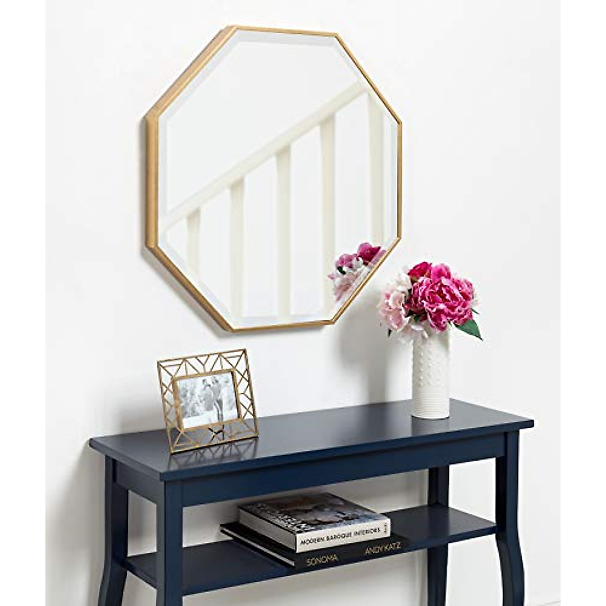 Kate and Laurel Rhodes Modern Octagon Wall Mirror, Gold 25x25 Inches