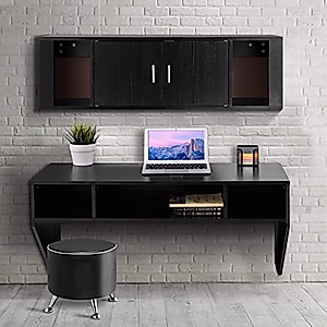 Giantex Wall Mounted Floating Computer Desk with Storage Shelves for Home Office Bedroom Home Work Station Desk, Black